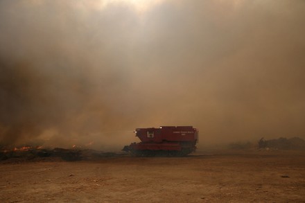 TRACKED VEHICLE FIRE BRIGADE BATTLES EXTINGUISH Editorial Stock Photo ...