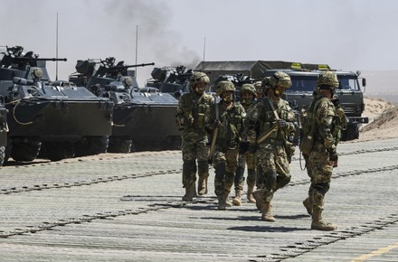 Uzbek Soldiers Walk Front Armoured Personnel Editorial Stock Photo ...