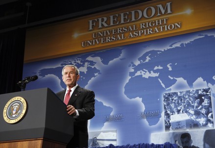 President George W. Bush speaks on the Freedom Agenda in Washington ...