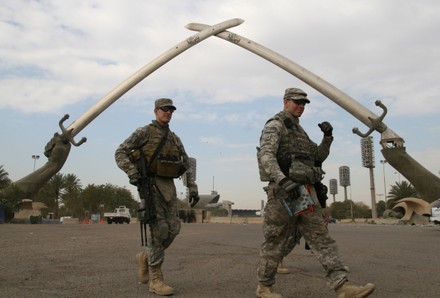 Us Soldiers Walk Near Swords Qadisiyah Editorial Stock Photo - Stock ...