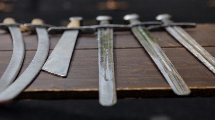 Medieval Weapons Historical Reenactors Seen Display Editorial Stock ...