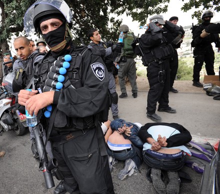 Israeli Riot Police Stand Over Handcuffed Editorial Stock Photo - Stock ...