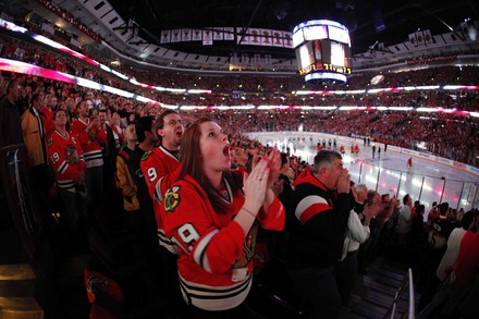 Chicago Blackhawks Fan Kelly Caskey Cheers Editorial Stock Photo ...