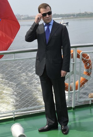 Russian President Dmitry Medvedev Takes Boat Editorial Stock Photo ...