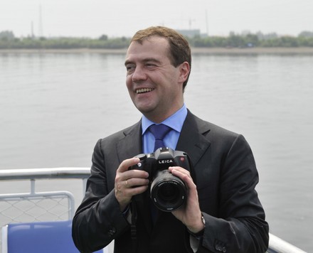 Russian President Dmitry Medvedev Takes Pictures Editorial Stock Photo ...
