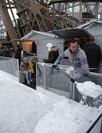 Worker Shovels Ice Temporary Ice Rink Editorial Stock Photo - Stock ...