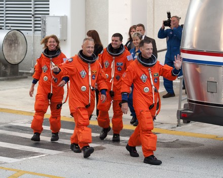 NASA's Space Shuttle "Atlantis" crew departs for the launch pad at the ...