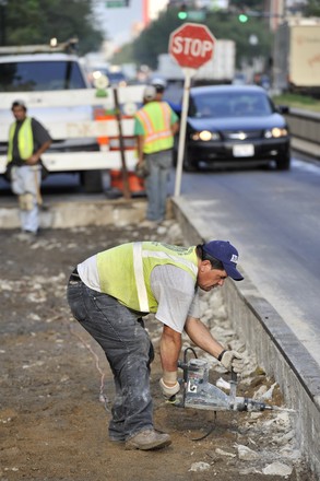 Construction Worker Drills Into Section Road Editorial Stock Photo ...