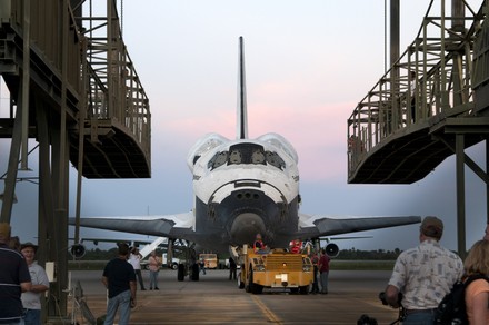 NASA's Space Shuttle "Endeavour" is prepared for its departure from the ...