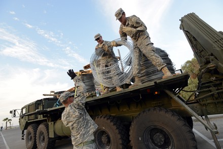 Us Soldiers Gather Coils Razor Wire Editorial Stock Photo - Stock Image ...