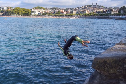Young Man Dives Into Seawater Performing Editorial Stock Photo - Stock ...