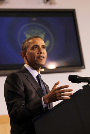 President Barack Obama Delivers Remarks Nunnlugar Editorial Stock Photo ...