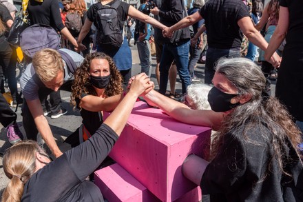 Protesters Lock Themselves Together During Demonstration Editorial ...