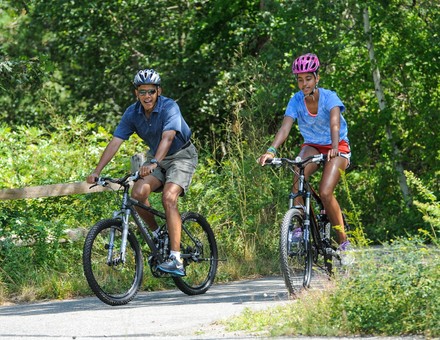 President Obama Rides Bike During Family Editorial Stock Photo - Stock ...