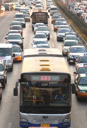 Buses Creep Slowly Through Heavy Traffic Editorial Stock Photo - Stock ...