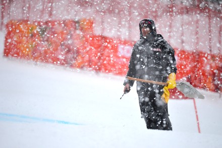 Worker Waits On Course Heavy Snow Editorial Stock Photo - Stock Image ...