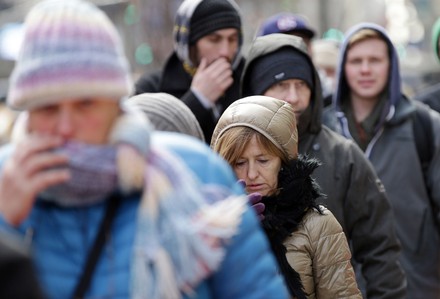 Woman Bundled Freezing Weather Covers Her Editorial Stock Photo - Stock ...