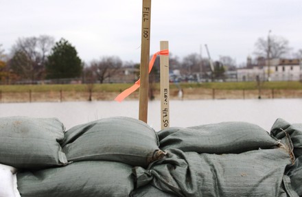 Surveying Sticks Indicate Where Sandbags Need Editorial Stock Photo ...