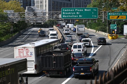 Vehicles Drive On Brooklyn Queens Expressway Editorial Stock Photo ...