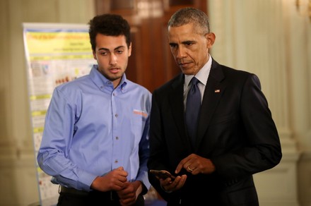 President Barack Obama Listens Uses Mobile Editorial Stock Photo ...