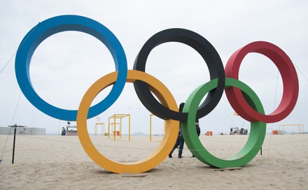 Set Olympic Rings Seen On Copacabana Editorial Stock Photo - Stock ...