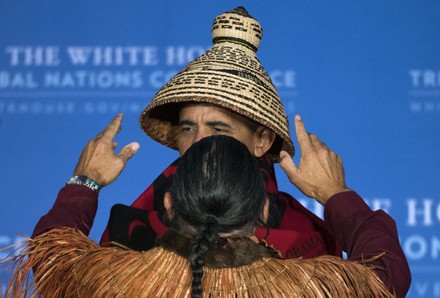 President Barack Obama Wears Ceremonial Hat Editorial Stock Photo ...