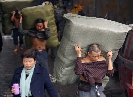 Chinese Men Carry Goods Which Will Editorial Stock Photo - Stock Image ...