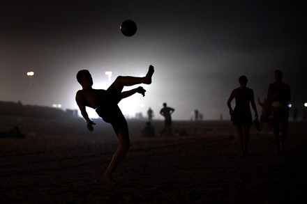 Man Plays Soccer Night On Copacabana Editorial Stock Photo - Stock ...
