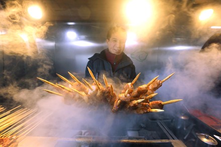 Chinese Men Grill Chicken Squid Lamb Editorial Stock Photo - Stock ...