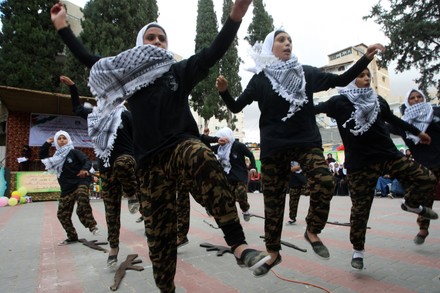 Palestinians Dance Traditional Clothes During Protest Editorial Stock ...