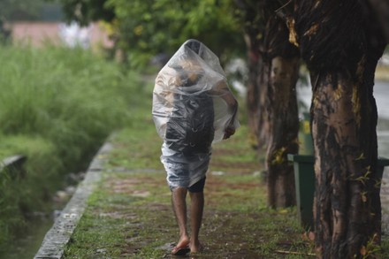 Man Uses Plastic Sheet Protect Himself Editorial Stock Photo - Stock ...