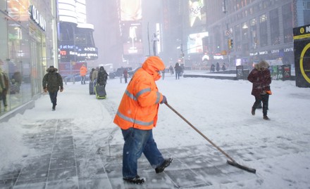 Worker Bundled Cold Weather Removes Snow Editorial Stock Photo - Stock ...