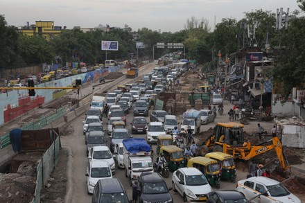 Traffic Congestion Ashram Chowk Due Ongoing Editorial Stock Photo ...