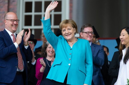 German Chancellor Angela Merkel Waves Crowd Editorial Stock Photo ...