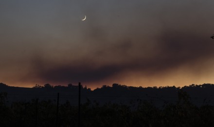 Cresent Moon Sits Over Smoke Kincade Editorial Stock Photo - Stock ...