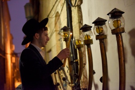 An Israeli Lights Candles On Hanukkah, Jerusalem, Israel - 25 Dec 2019 ...
