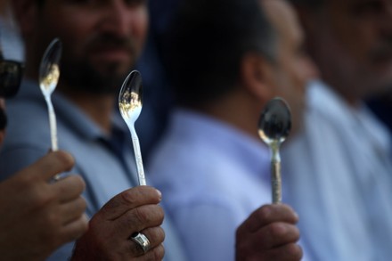 Demonstrators Holds Spoons Reportedly Digging Tool Editorial Stock ...