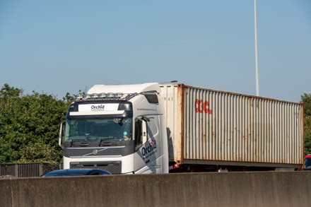 Shipping Container On Back Hgv On Editorial Stock Photo - Stock Image ...