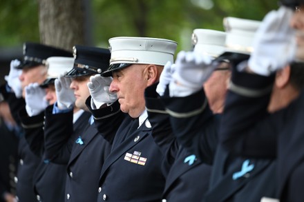 Firefighters Salute During 20th Anniversary 911 Editorial Stock Photo ...
