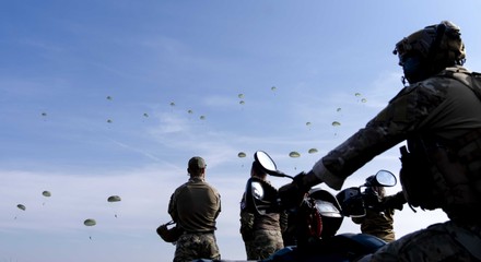 Paratroopers Jump Helicopter During International Exercise Editorial ...