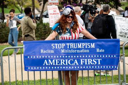 Woman Holding Sign Against J6 Protest Editorial Stock Photo - Stock ...