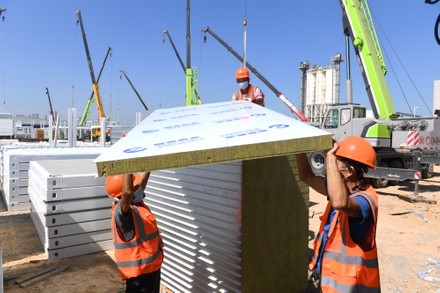 Builders Work Construction Site Temporary Quarantine Editorial Stock ...