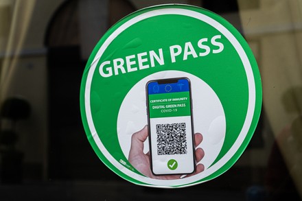 Green Pass Health Sticker On Window Editorial Stock Photo - Stock Image ...