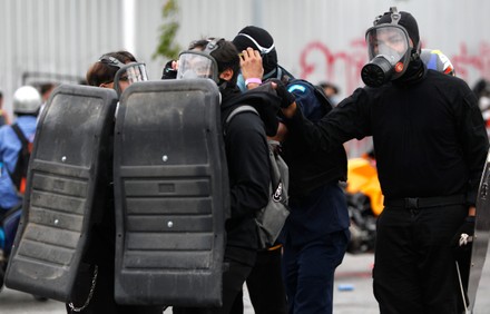 Protesters Take Cover Behind Their Shields Editorial Stock Photo ...