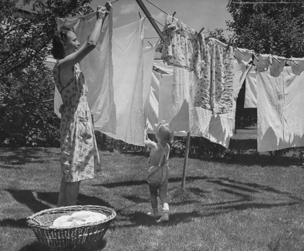 Mother Hanging Her Washing On Carouselstyle Editorial Stock Photo ...
