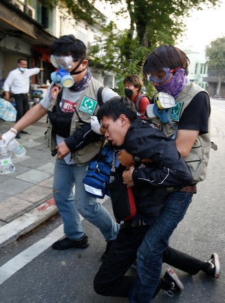 Antigovernment Protester Injured Police Fire Water Editorial Stock ...