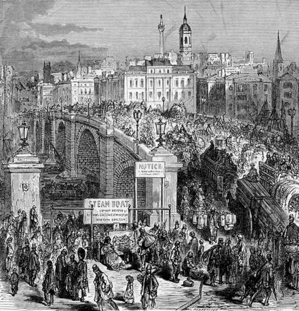 Etching London Bridge Densely Crowded Pedestrians Editorial Stock Photo ...