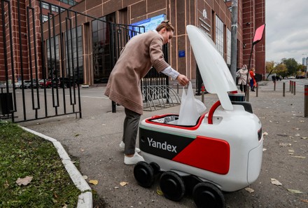 Robot Courier Yandex Rover Delivers Food Editorial Stock Photo - Stock ...