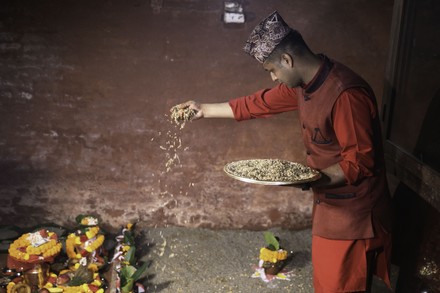 Priest Sows Barley Seeds Grow Jamara - Foto de stock de contenido ...