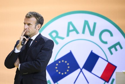French President Emmanuel Macron Delivers Speech Editorial Stock Photo ...